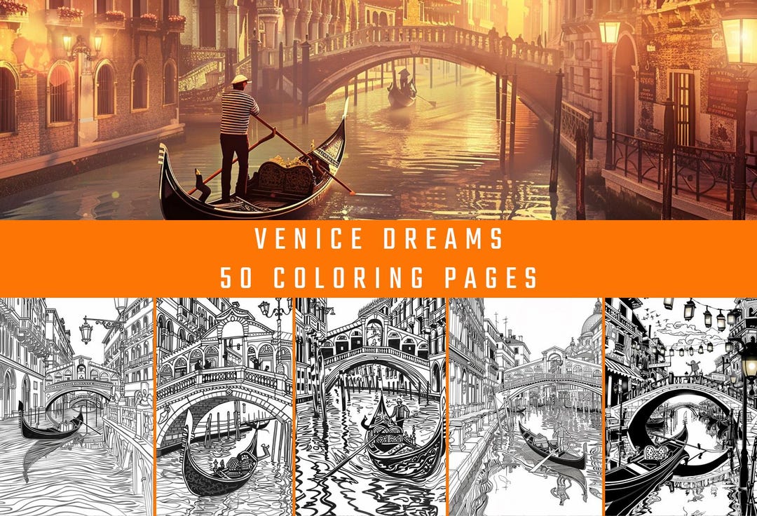 Venice Coloring Book | 50 Gondola and Canal Scenes (digital Download ...