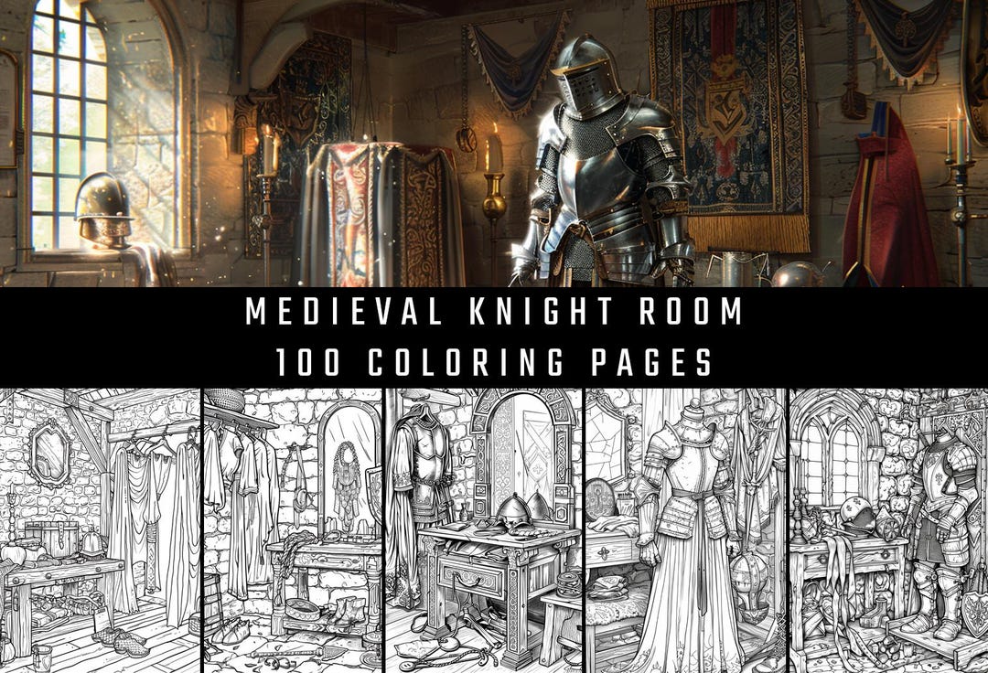 Medieval Knight's Dressing Room Coloring Book | 100-page Fantasy Line ...