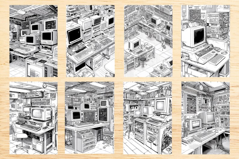 Computer Lab Coloring Pages | 100-page Tech Workspace Art (digital Download) - Etsy