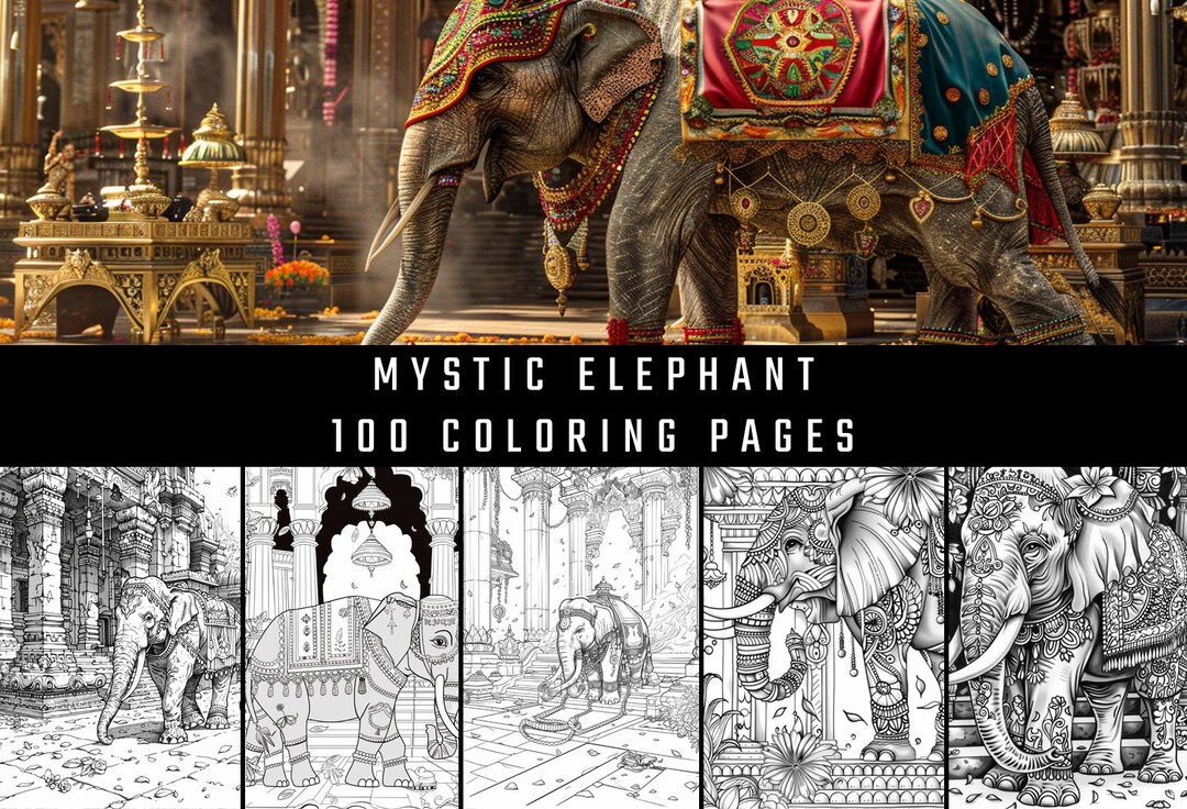 Mystic Elephant Coloring Book | Temple of Blossoms | 100 Pages (digital ...