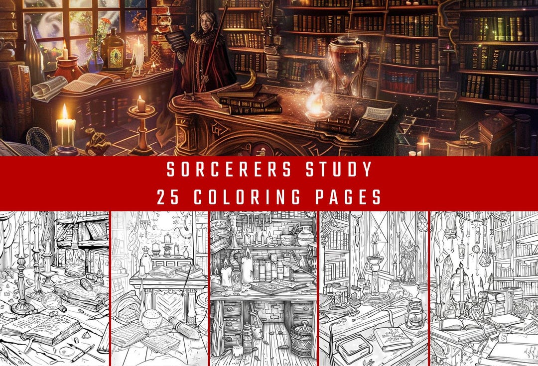 Sorcerer’s Study Coloring Book | 25 Magical Fantasy Pages for ...