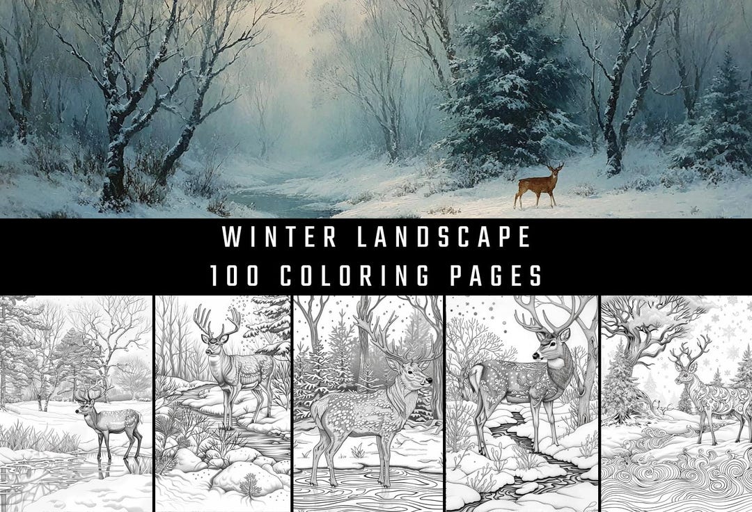 Winter Forest Coloring Book | 100 Peaceful Snow Scenes (digital ...