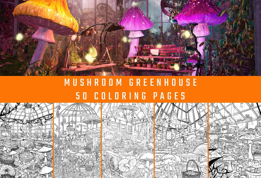 Mushroom Greenhouse Coloring Page | Enchanted Botanical Studio | Ultra ...