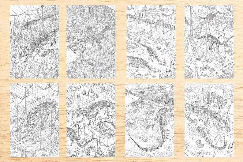 Fossil Excavation Coloring Page | Archaeology Adventure Scene | Ultra ...