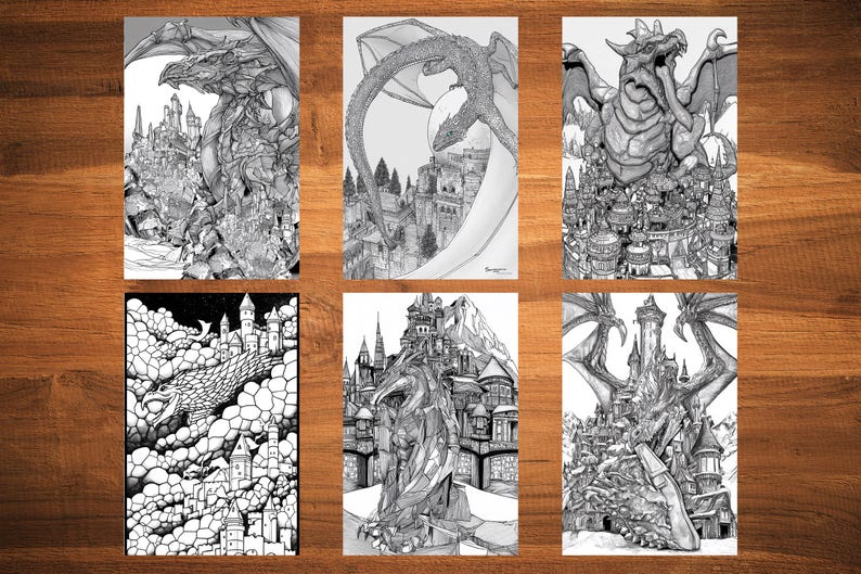 Dragon Coloring Book: 100 Fantasy Pages for Adults & Kids (printable ...