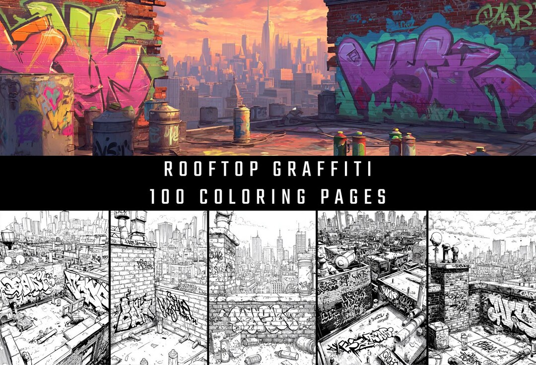 Graffiti Coloring Book | 100 Urban Rooftop Designs (digital Download ...
