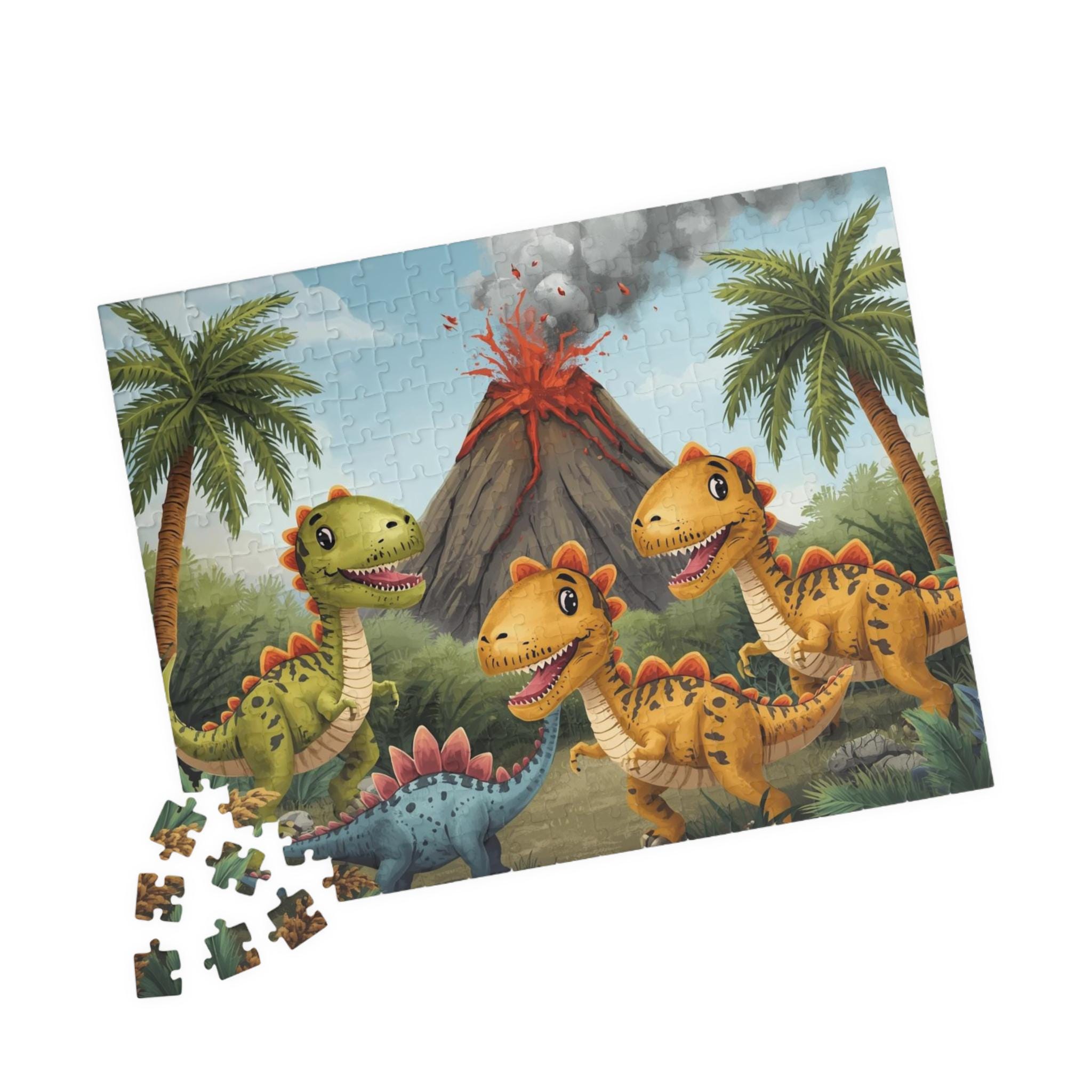 Cute Cartoon Dinosaurs Puzzle | Volcano Scene Jigsaw 252 Pieces - Etsy