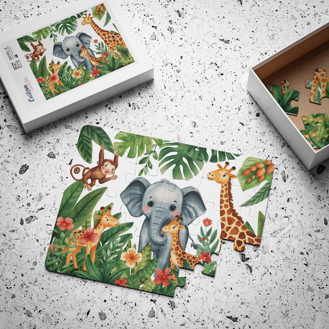 Safari Jungle Animals Puzzle – Cute Elephant, Giraffes & Monkey ...