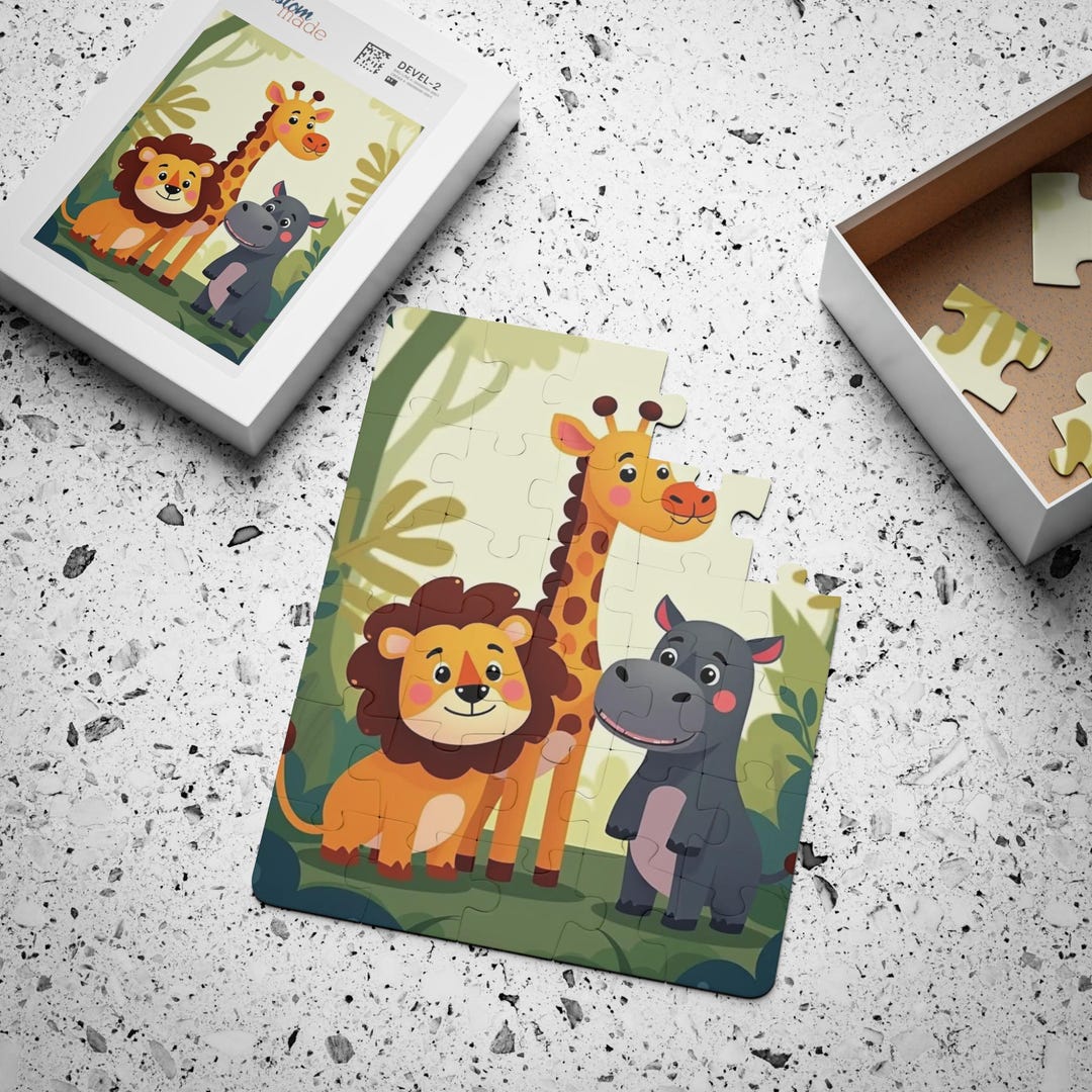 Safari Animal Puzzle for Toddlers 3-5 | Cute Jungle Lion Giraffe Hippo ...