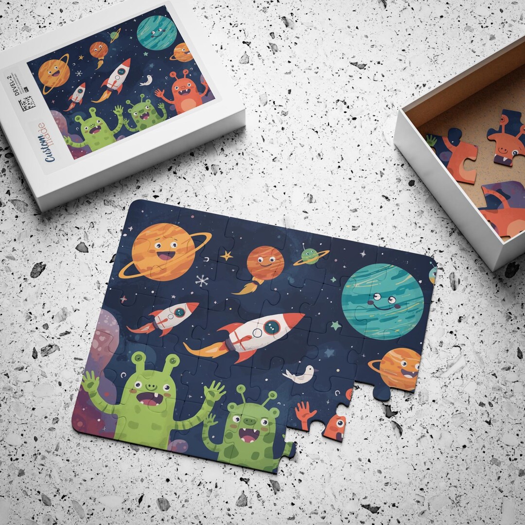 Kids Space Puzzle – Cute Aliens, Rocket Ships & Smiling Planets, Fun ...
