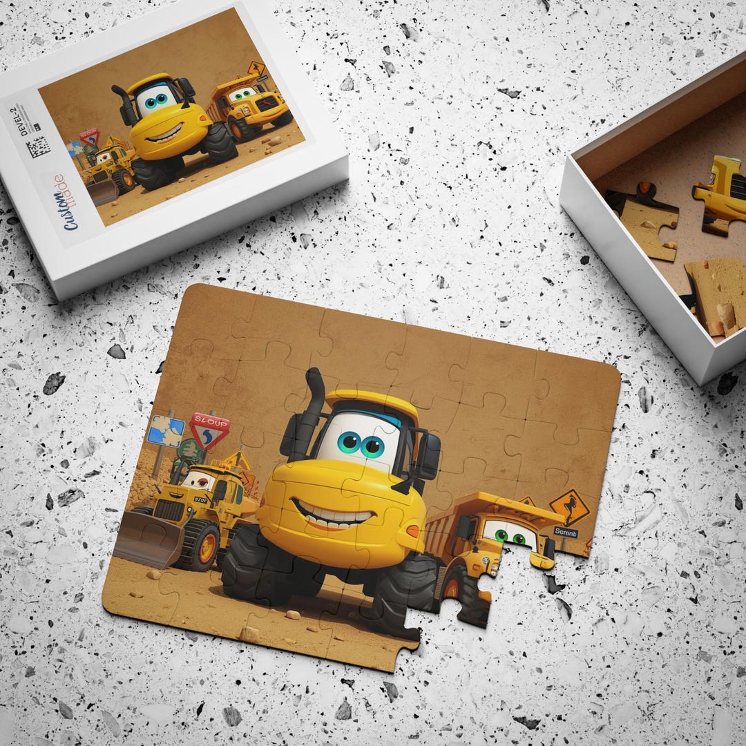 Construction Vehicles Jigsaw Puzzle for Kids, Cute Cartoon Excavator ...