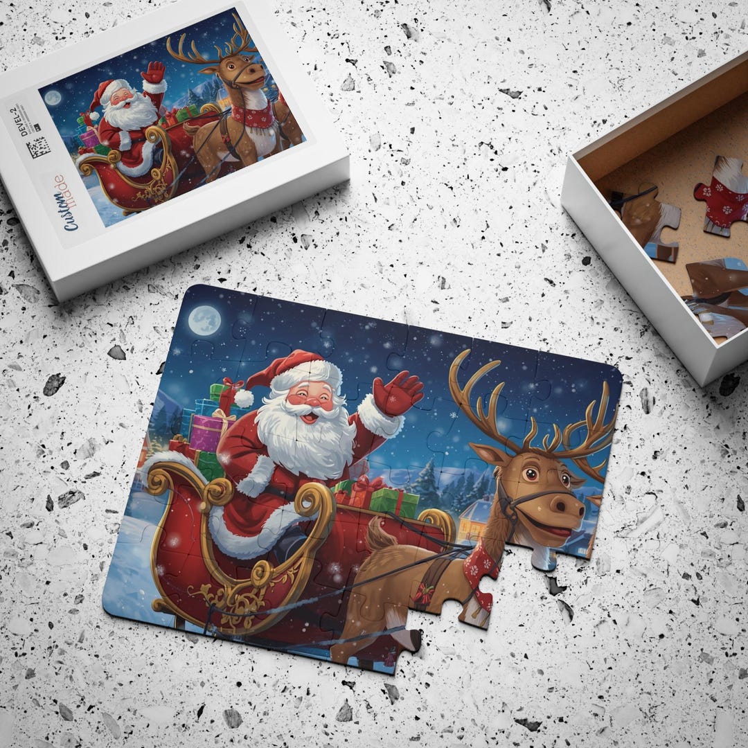 Kids Christmas Puzzle With Santa and Reindeer, Cute Winter Village ...