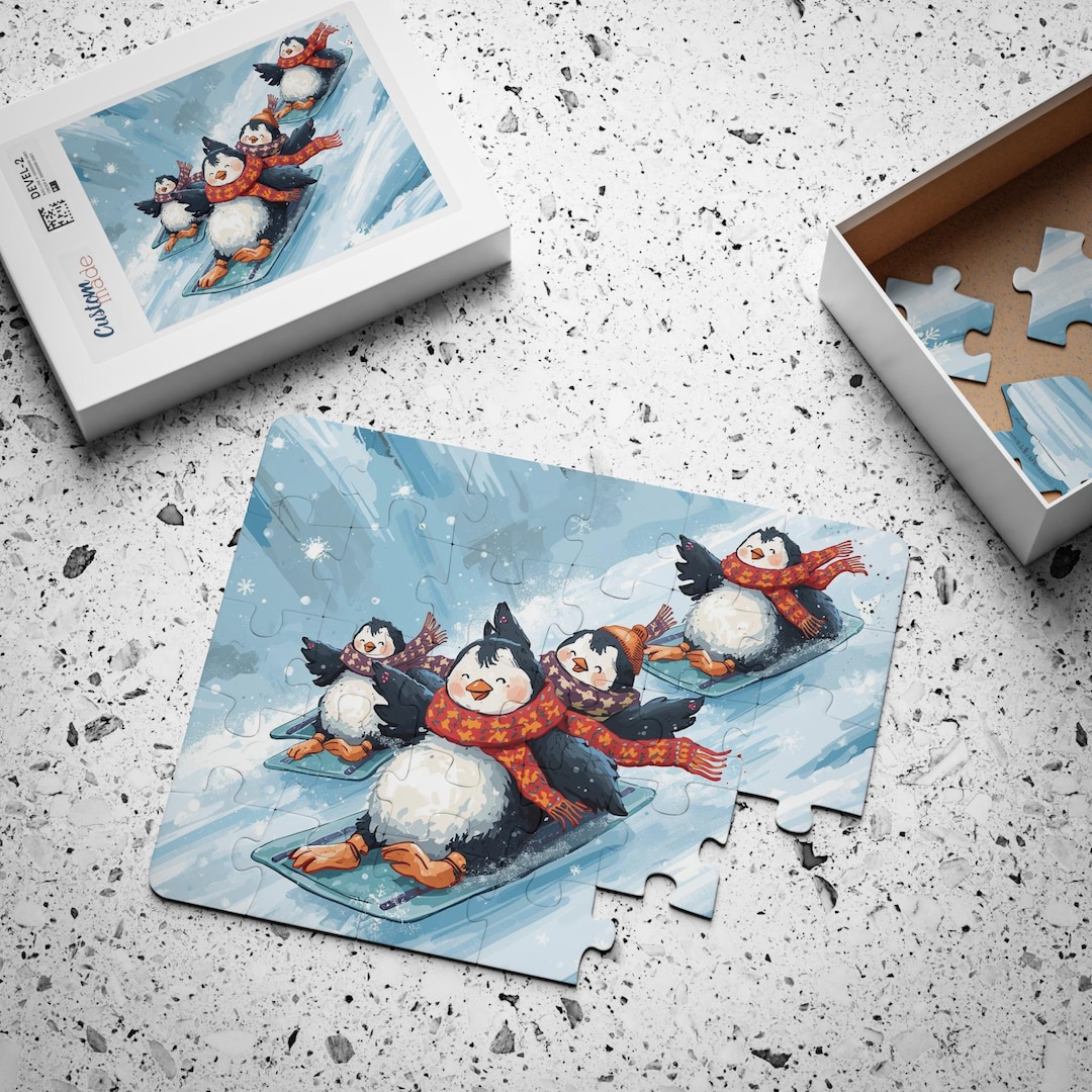Penguin Winter Puzzle Kids Cute Sliding Penguins Snow Hill Jigsaw Fun ...