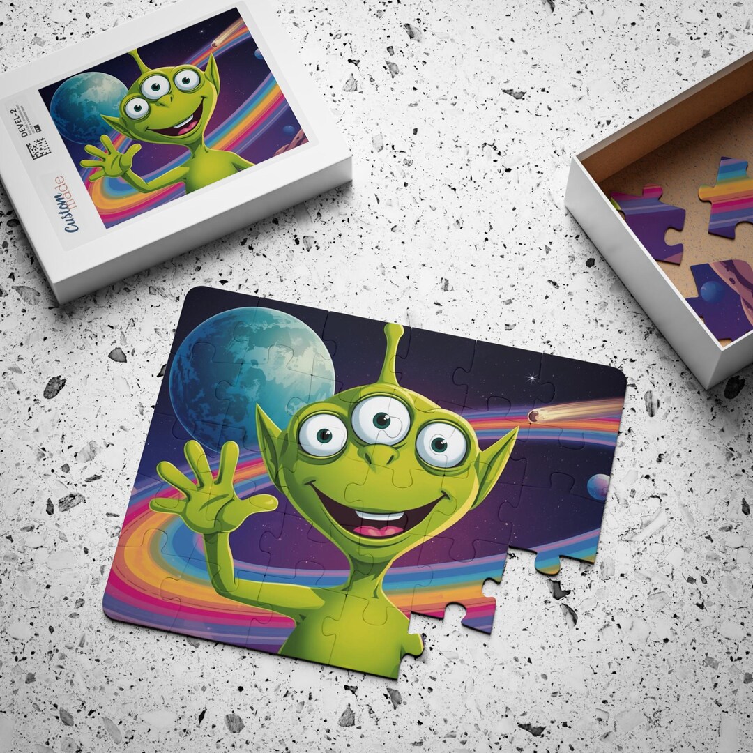 Cute Alien Jigsaw Puzzle for Kids, Funny Green Space Character With ...
