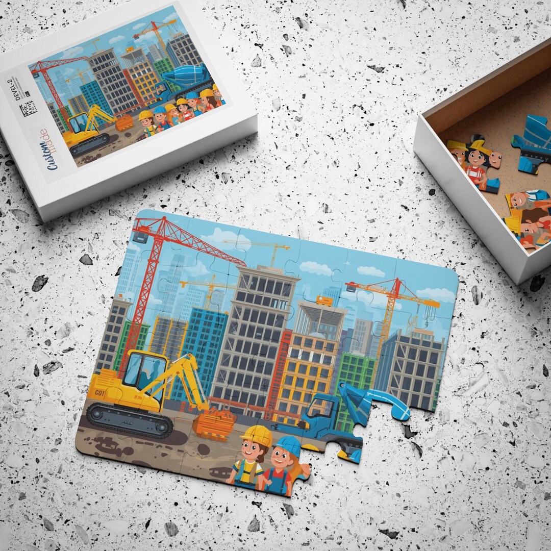 Construction Site Kids Puzzle Bulldozer, Crane & Cement Truck Scene ...