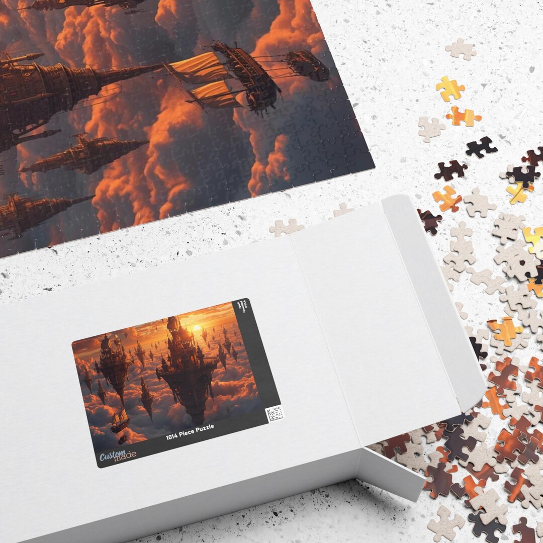 Floating Towers Puzzle – Epic Fantasy Sunset Jigsaw for Adults, Dreamy ...