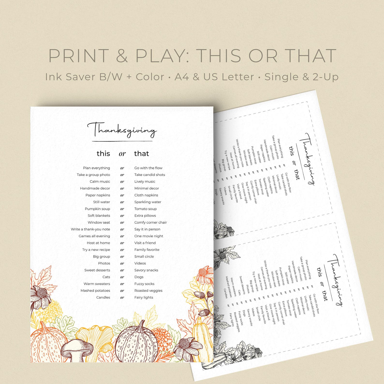 Thanksgiving “this or That” Game – Fun Party Icebreaker, A4 & US Letter ...