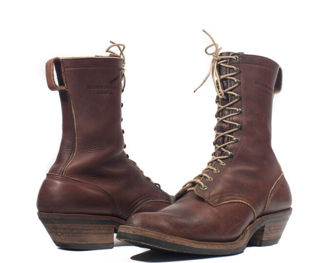 Men's Vintage White's Packer Boots Lace up Hathorn Boot Brown Leather ...