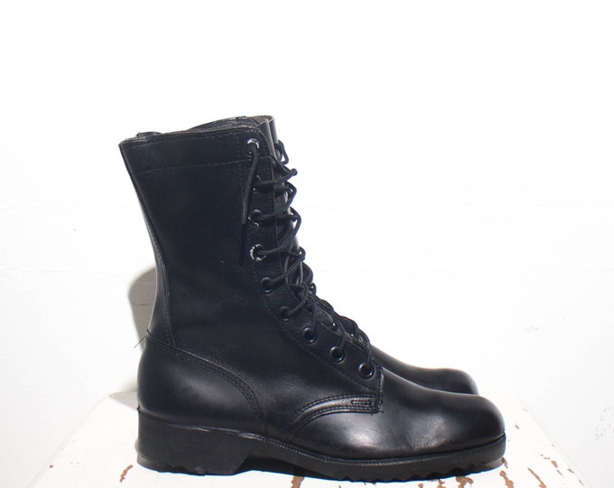 8 R 1970's Vintage Combat Boots Black Leather Military Boots Dated 1972 ...