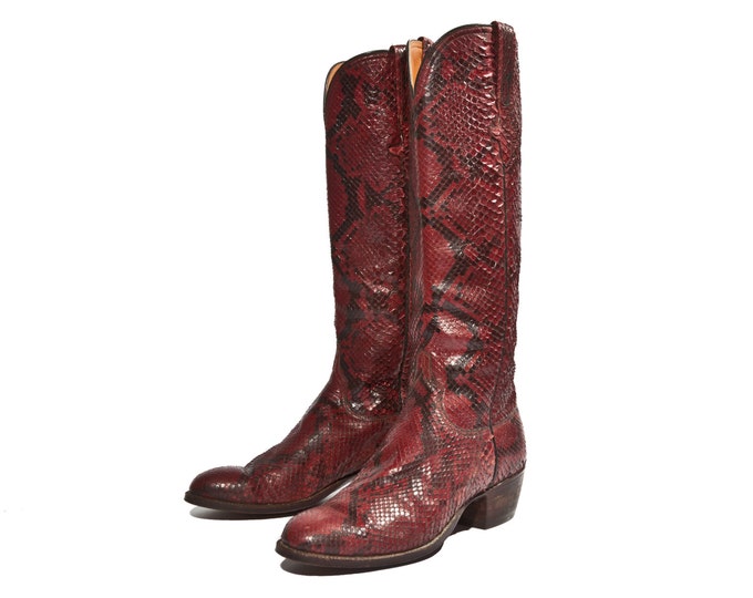 Vintage Lucchese Boots Tall Ruby Red Snakeskin Python Rockabilly Style ...