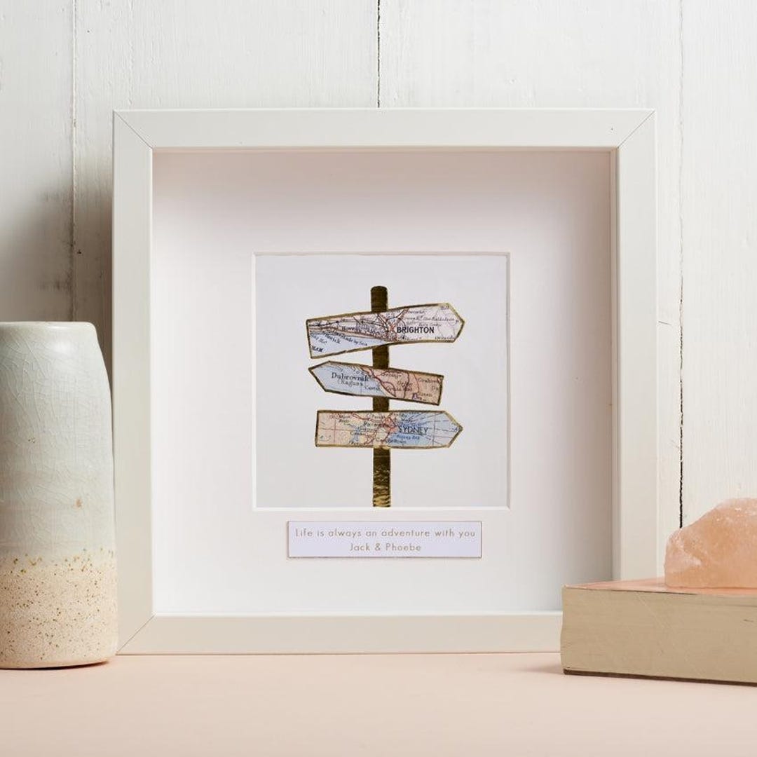 Personalised Gold Foil Signpost Map Picture - Etsy UK