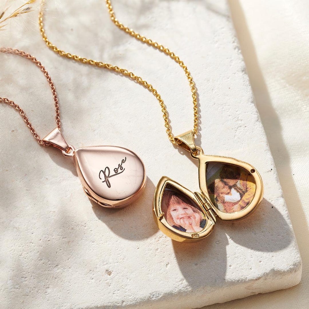 Script Name Small Droplet Locket Necklace | Perfect Birthday Gift ...