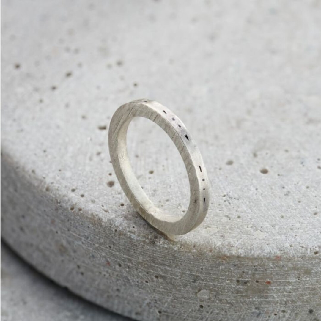 Hammered Personalised Morse Code Ring Handmade Gift for Men Silver Band ...