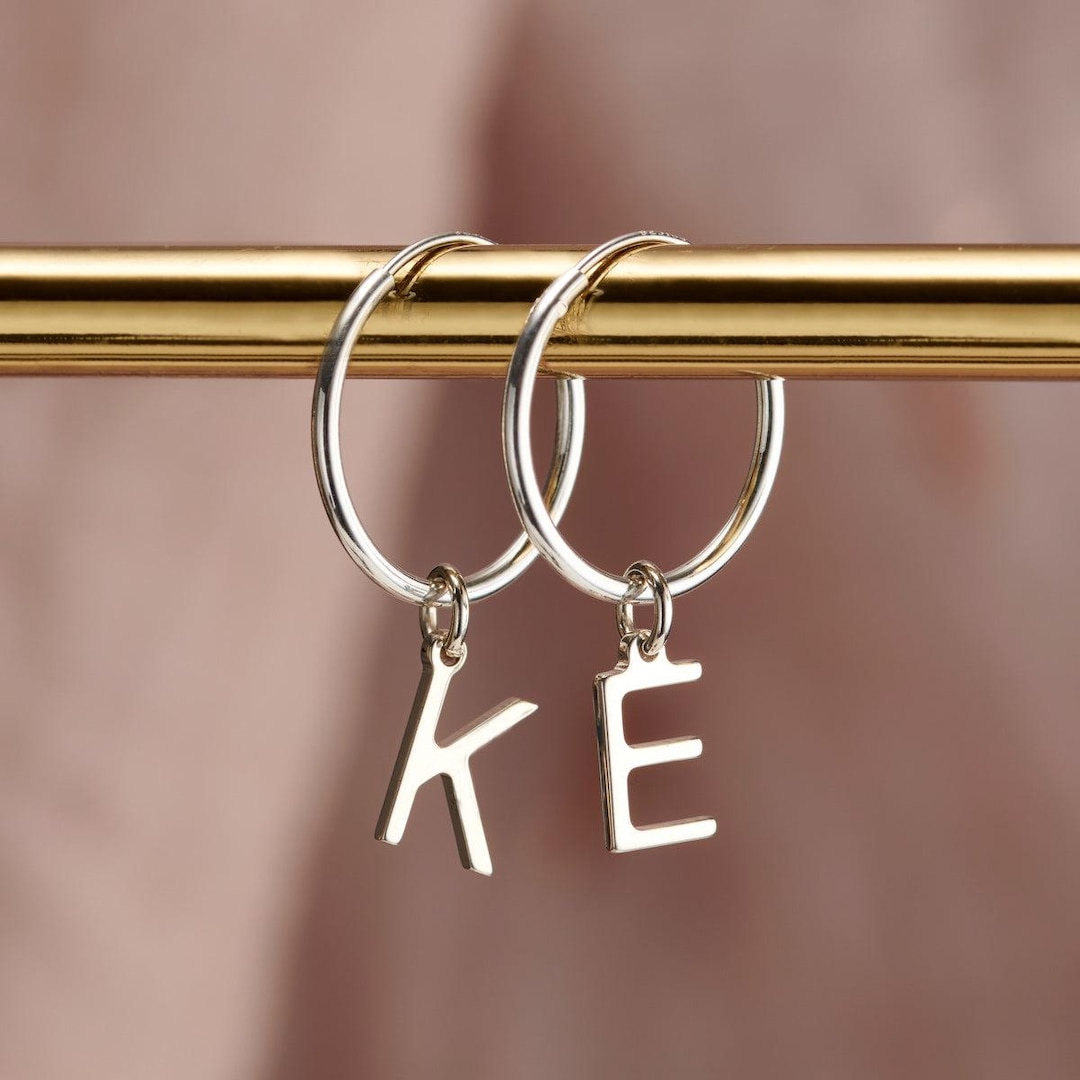 Sterling Silver Letter Hoop Earrings: Handmade Personalized Jewelry - Etsy