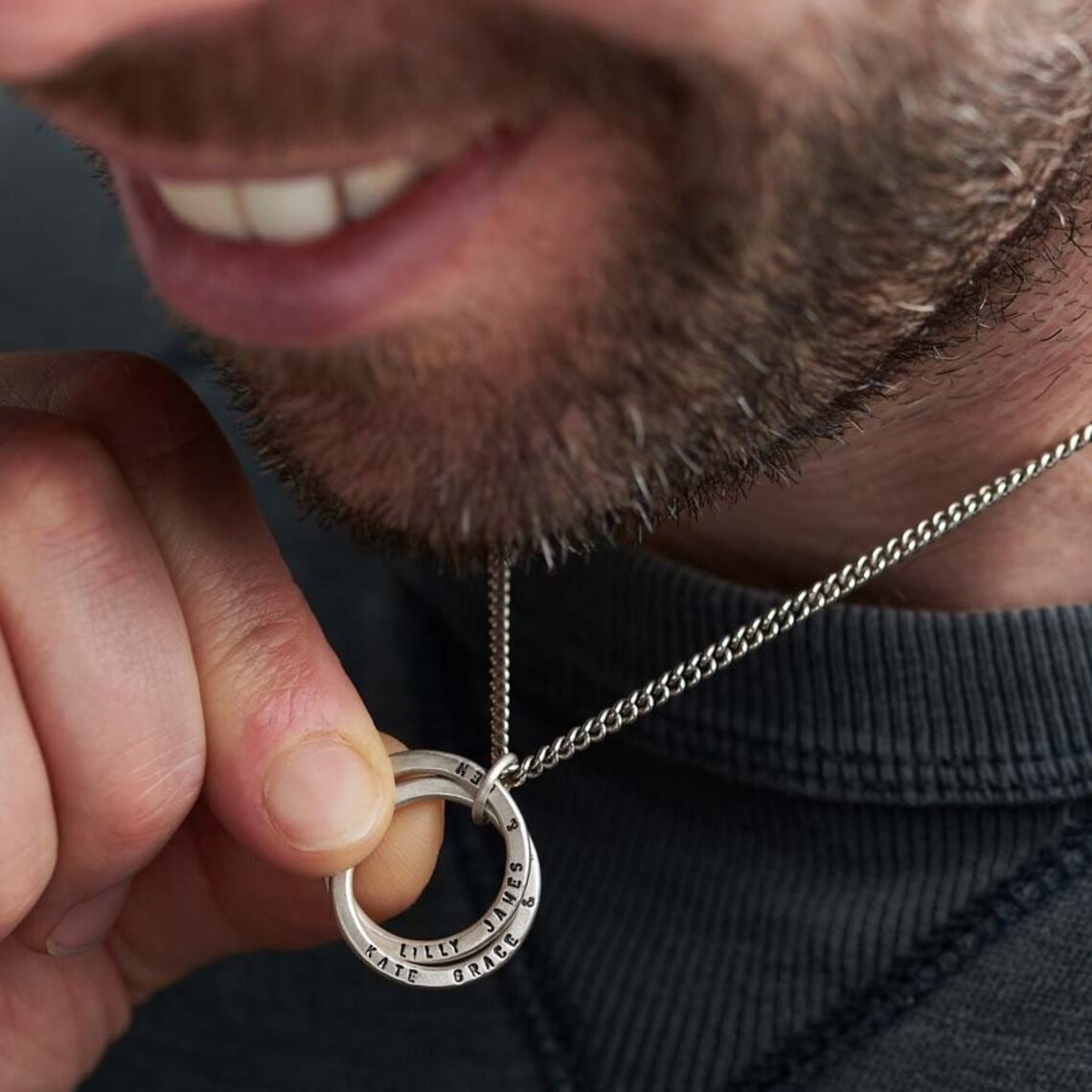 Personalised Men's Silver Interlocking Ring Necklace - Etsy UK
