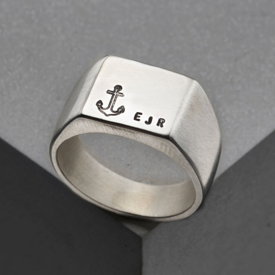 Men's Personalised Anchor Signet Ring | Nautical Birthday Gift ...