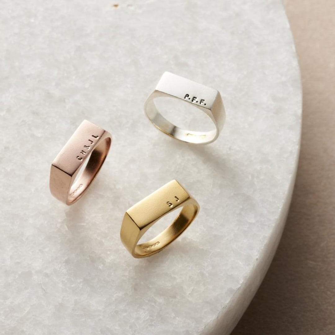 Personalized Sterling Silver Rectangle Signet Ring: Handmade Modern ...