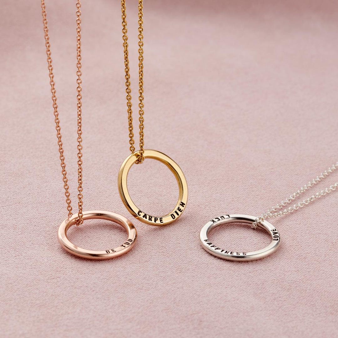 Personalized 9ct Gold Circle Necklace: Handmade Message Pendant - Etsy