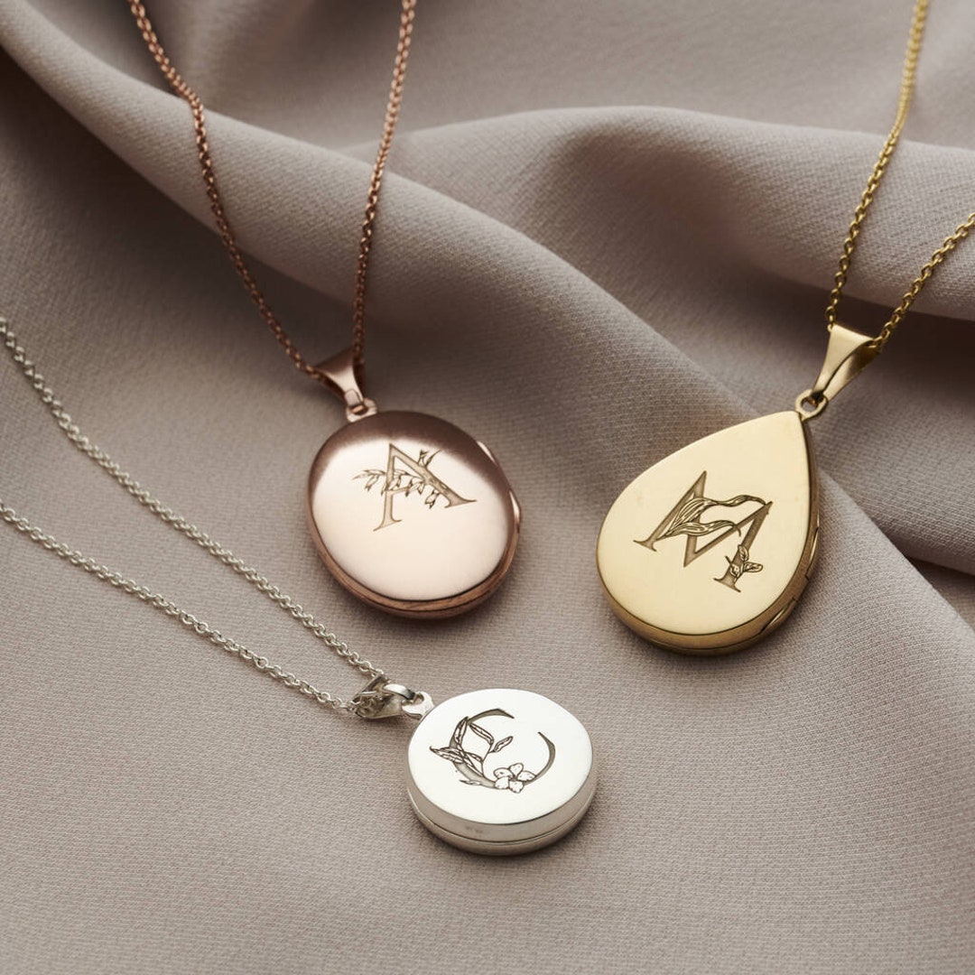 Personalised Floral Engraved Initial Locket Necklace | Birthday Gift ...