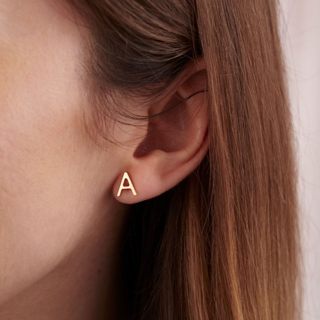 Initial Letter Stud Earrings Block Initial Earrings - Etsy