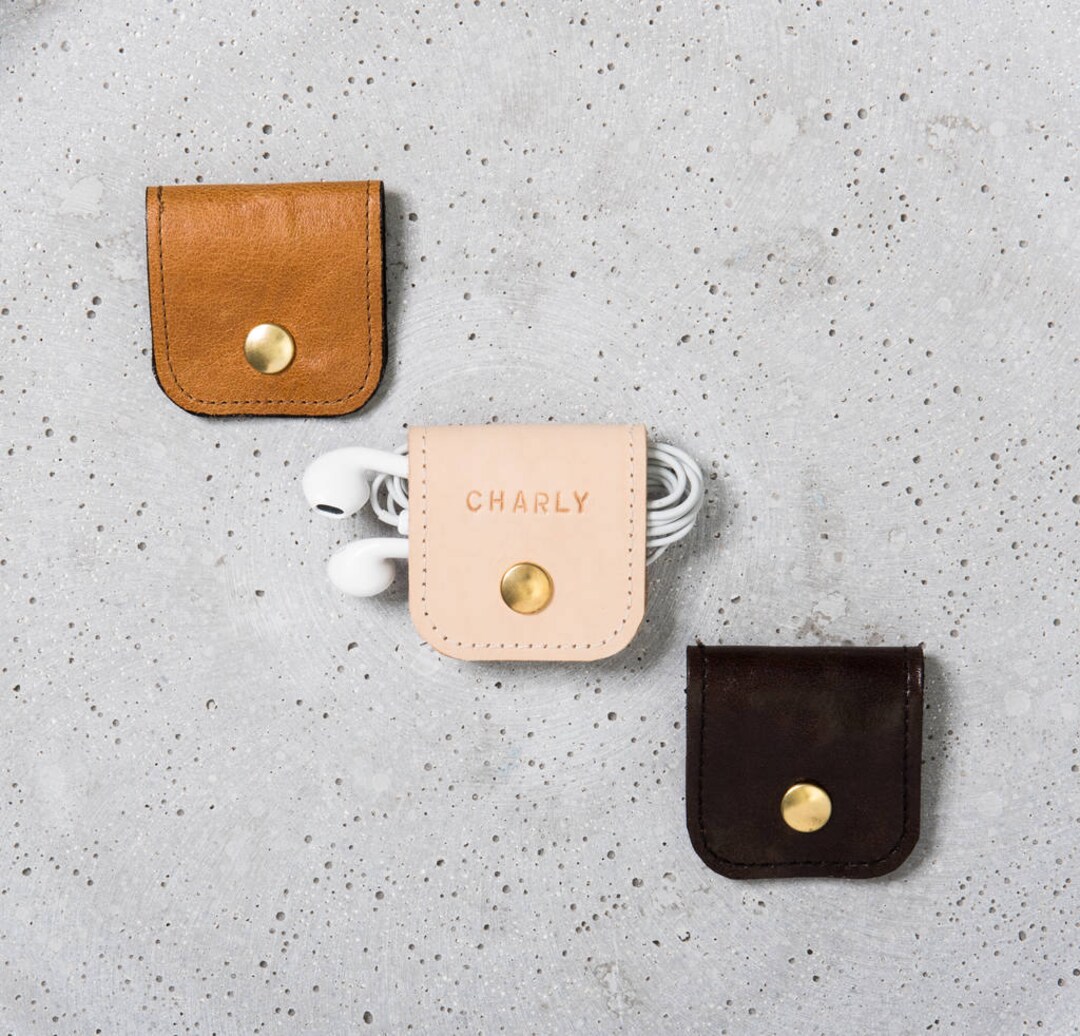 Personalized Leather Earphone Holder: Handmade Cable Organizer - Etsy