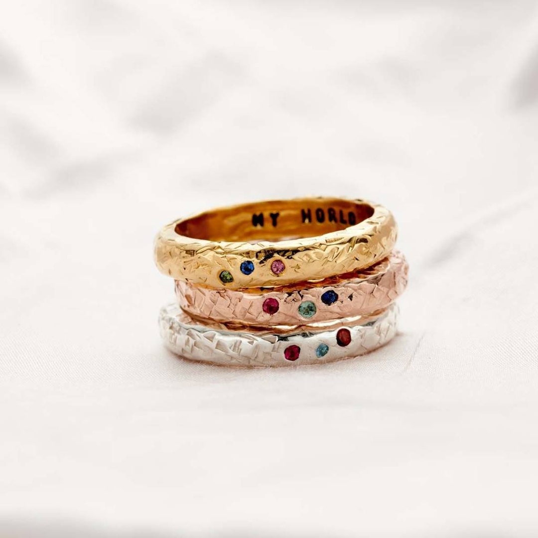 Personalised Textured Confetti Birthstone Ring | Birthday Gift ...