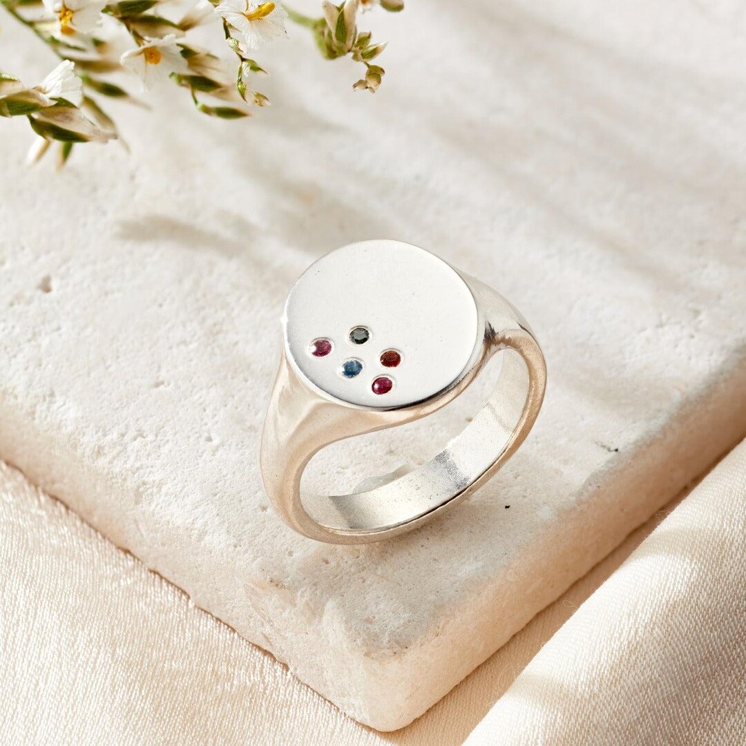 Handmade Sterling Silver Birthstone Signet Ring: Textured Modern ...