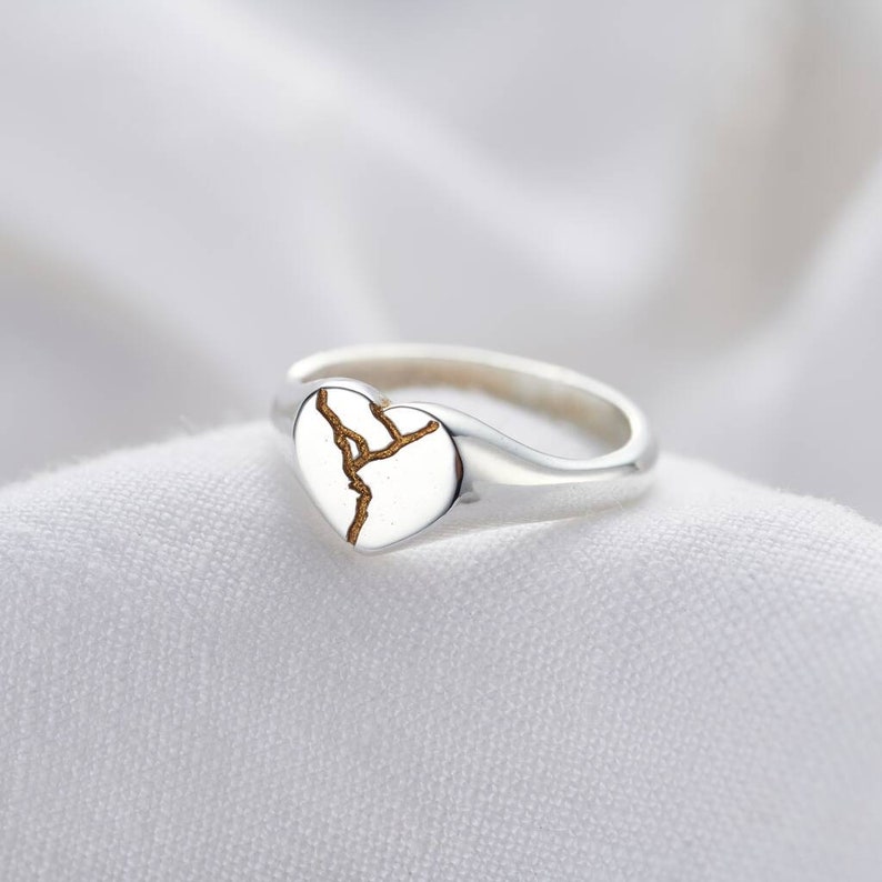 Herz Kintsugi Siegelring Kintsugi-Ring aus Silber Moderner - Etsy.de