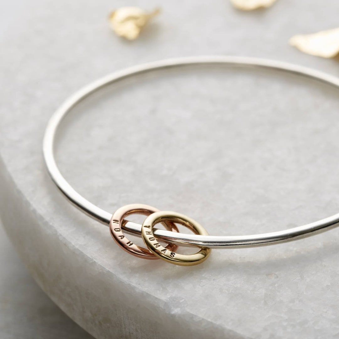 Personalised 9ct Gold & Silver Mini Circle Bangle Birthday Gift ...