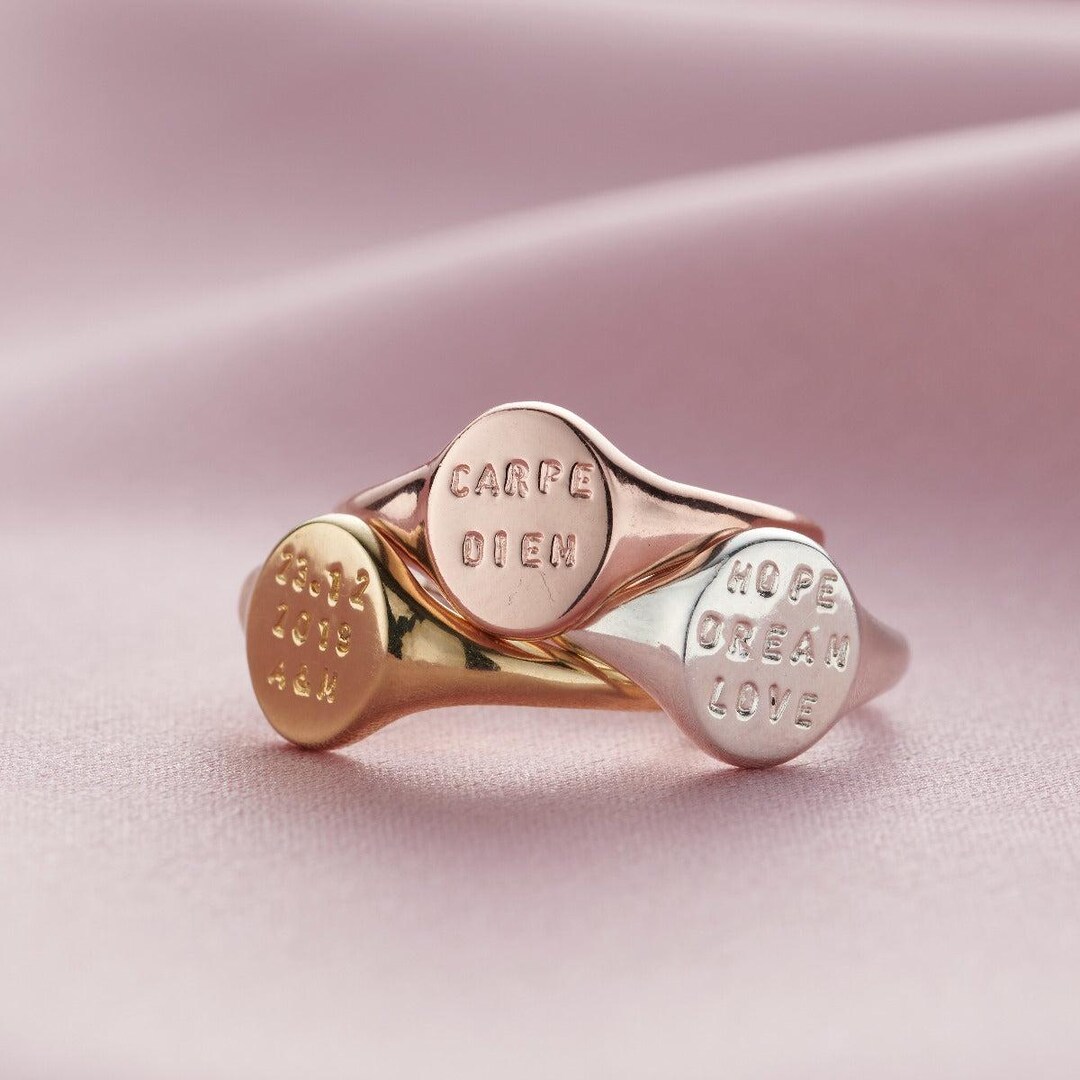 9ct Gold Personalized Hand Stamped Signet Ring | Handmade - Etsy UK