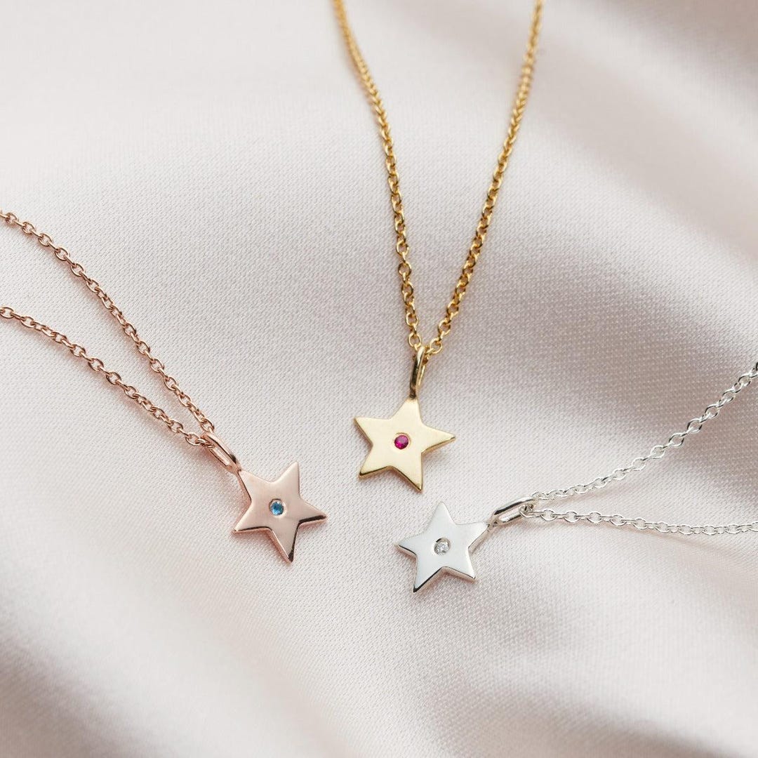 9ct Gold Mini Star Birthstone Pendant Necklace - Handmade in Brighton ...