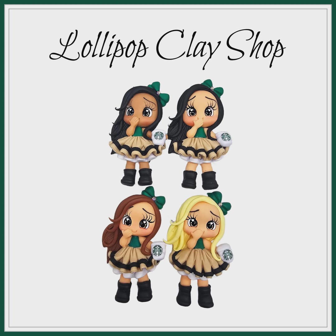 Starbucks Girl Clay Doll- Clays for Bows- Clay Bow Center Clay Doll ...