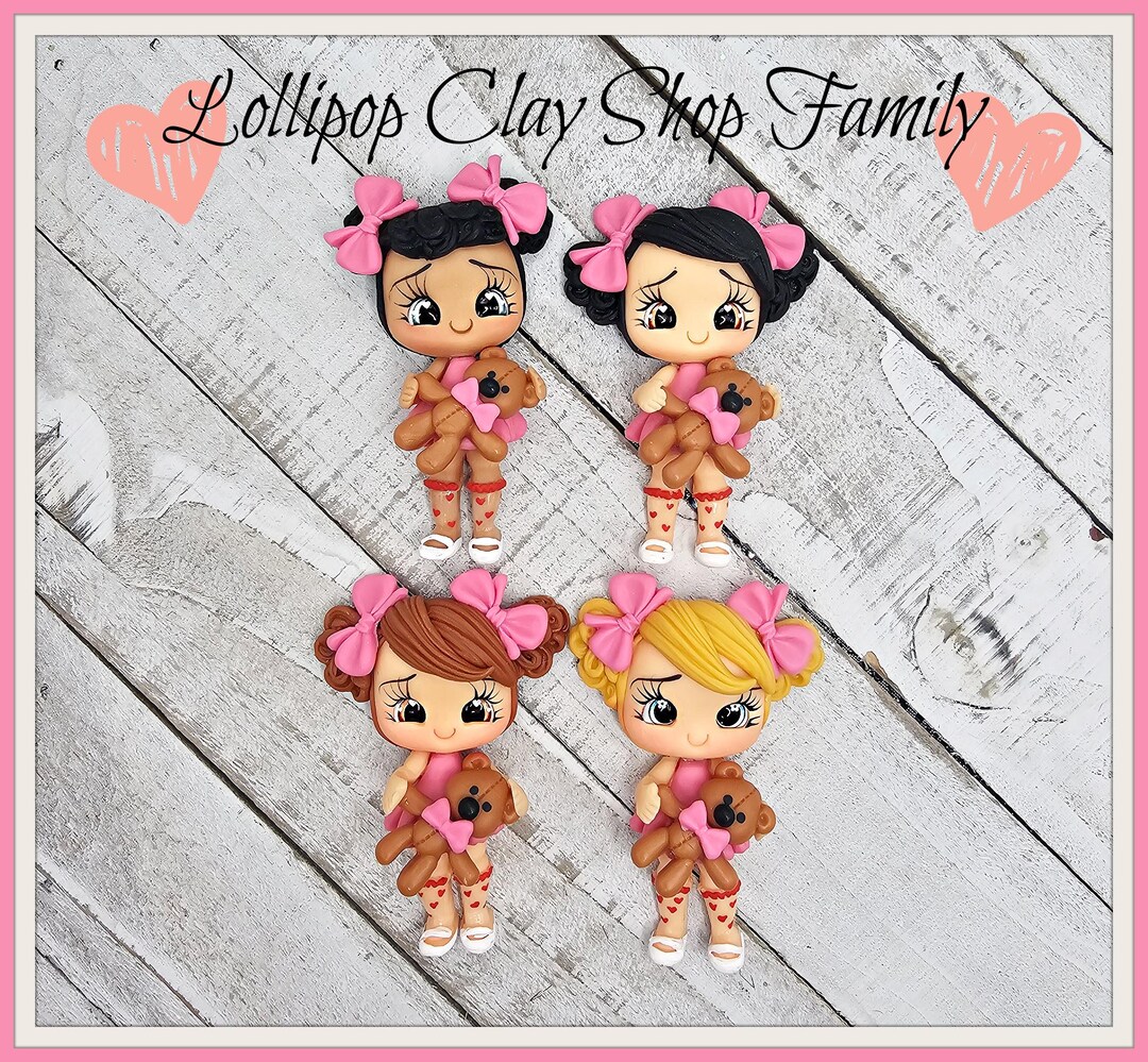 Valentines Day Girls -polymer Clay Bow Center Clay Doll, Clay Dolls ...