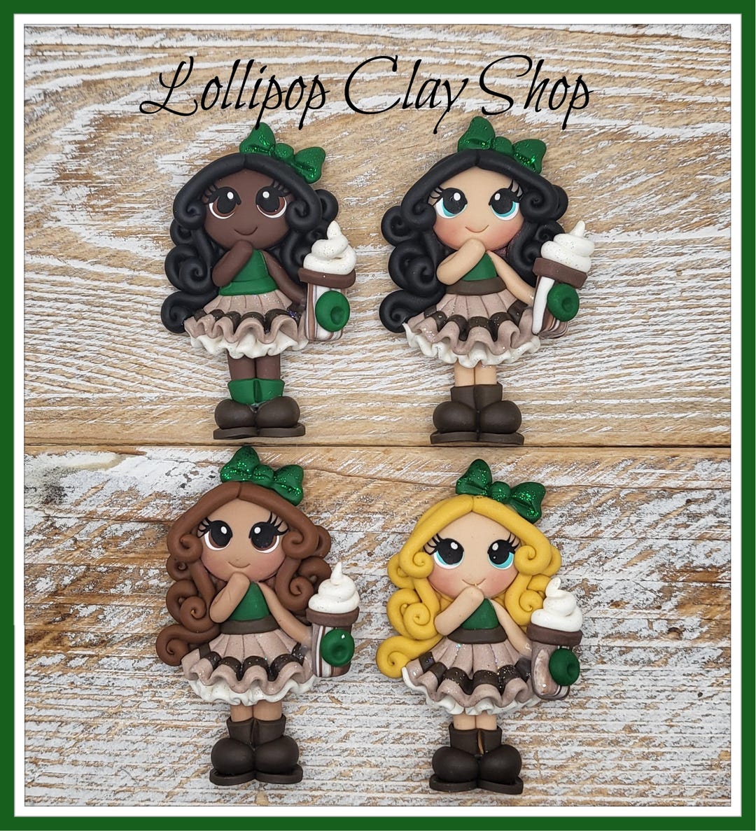 Starbucks Girl Clay Doll- Clays for Bows- Clay Bow Center Clay Doll ...
