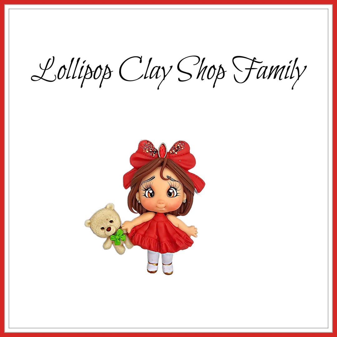 Cute Girl Holding Bear-polymer Clay Bow Center Clay Doll, Clay Dolls ...