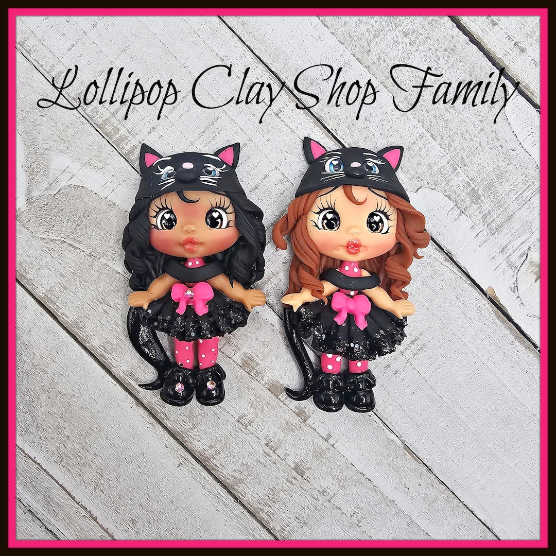 Halloween Clay Doll- Polymer Clay Bow Center Clay Doll, Clay Dolls, Bow ...