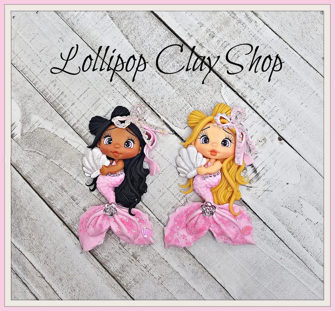 Blingy Mermaid Clays for Bows-silver-polymer Clay Bow Center Clay Doll ...