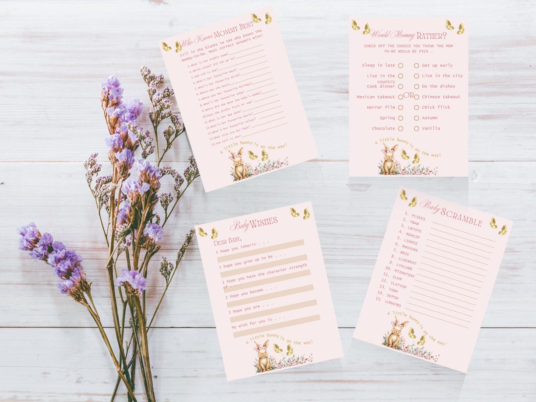 Editable Bunny Baby Shower Games: Set of 8 With Answer Key(digital ...
