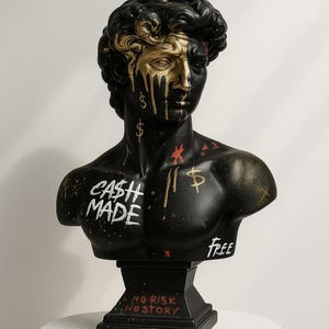 Black & Gold David Bust — Handmade Plaster Statue — Modern Street Art ...