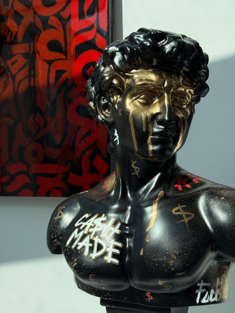Black & Gold David Bust — Handmade Plaster Statue — Modern Street Art ...